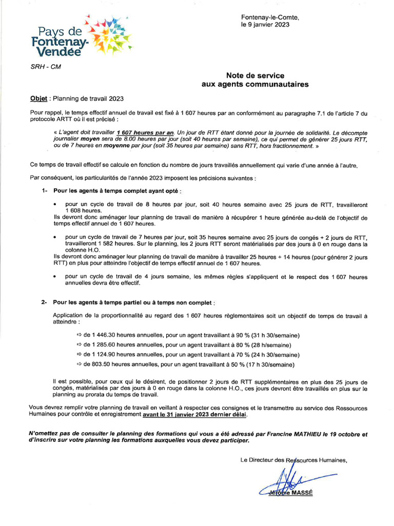 Note Planning de Travail 2023 | PDF