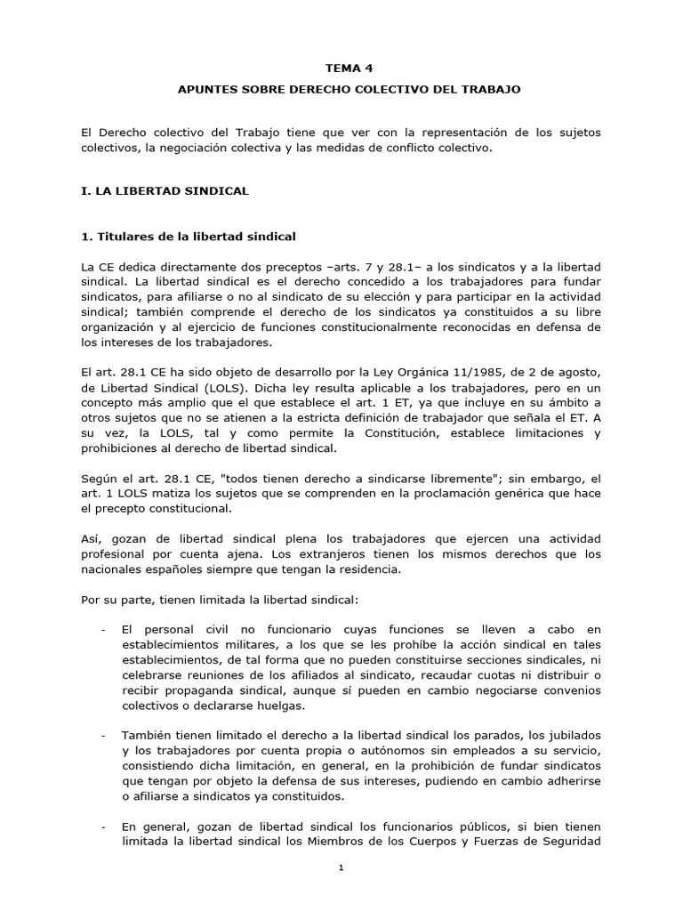 Tema 4 Derecho Del Trabajo | PDF | Sindicato | Derecho laboral
