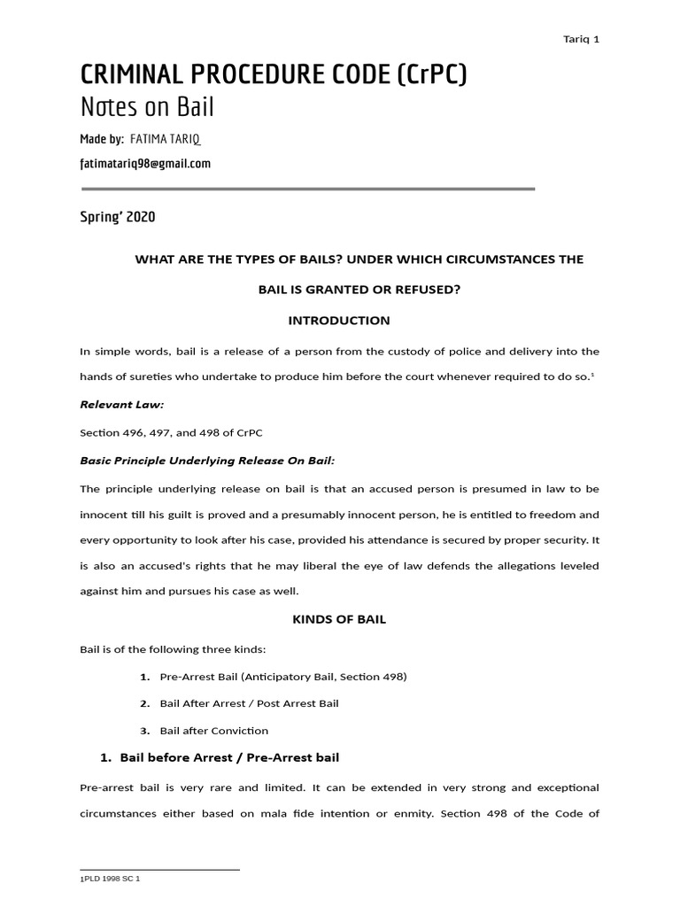 Bail Under CRPC Notes | PDF | Bail | Criminal Procedure In South Africa