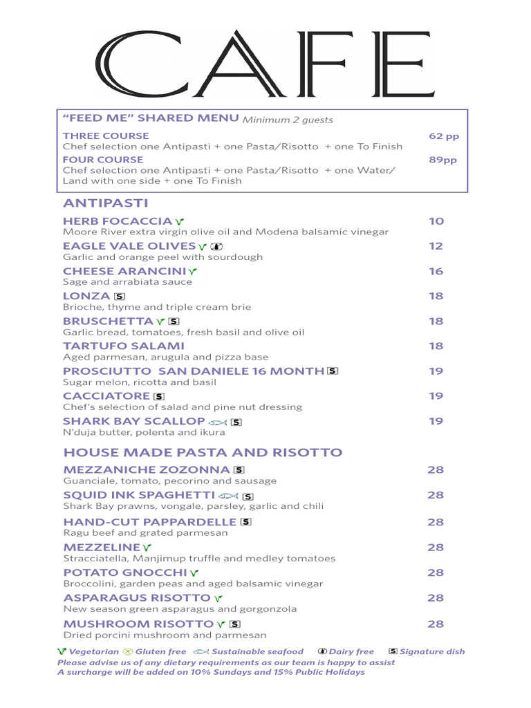PERTH Cafe Dinner Feed Me Menu | PDF | Cuisine | Food And Drink