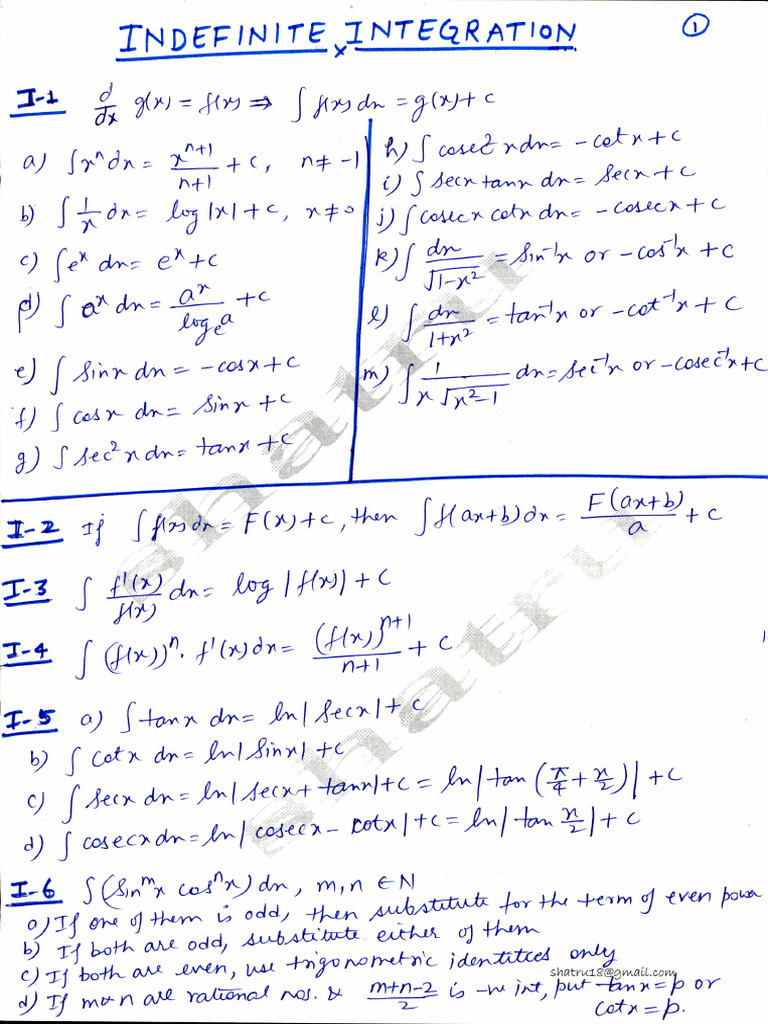 Formulae Integral Calculus Shatru | PDF