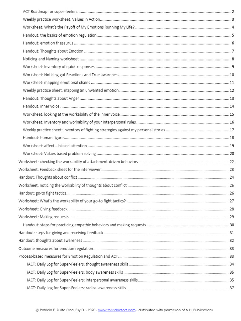 ACT Worksheets | PDF | Feeling | Emotions