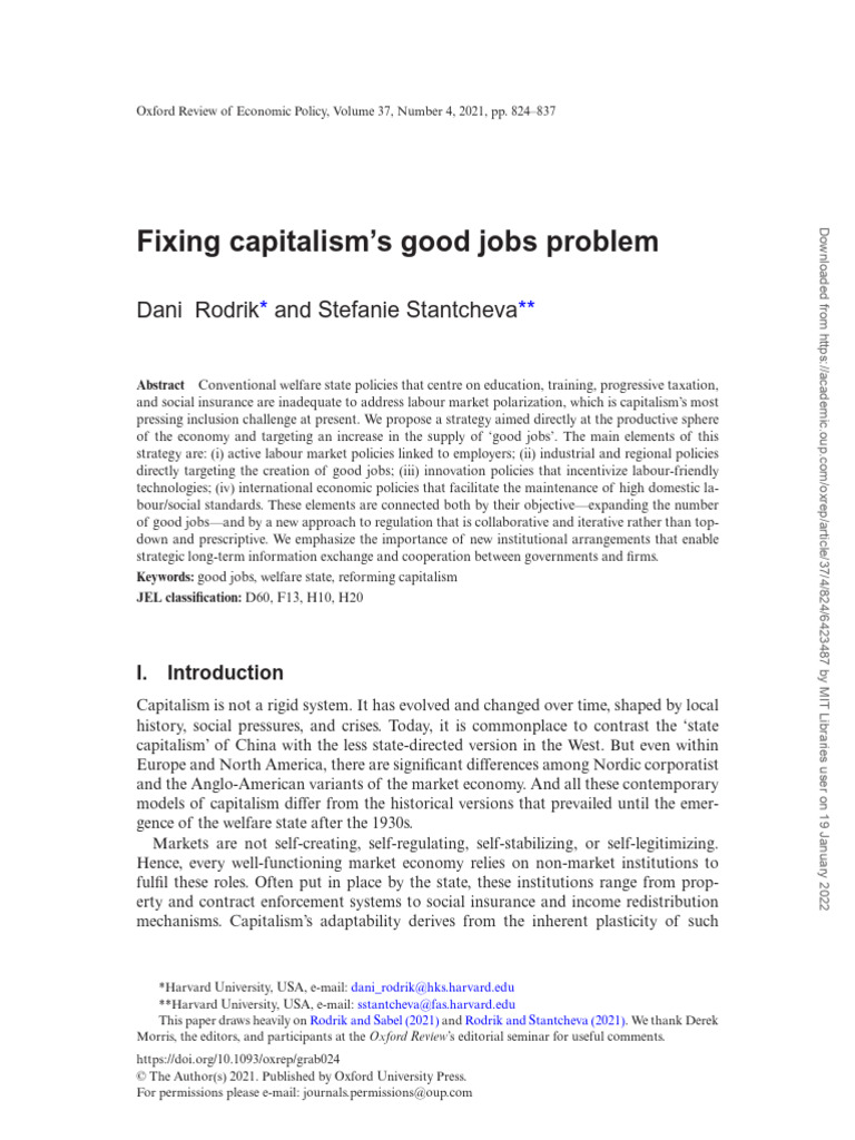 M4 - Fixing Capitalism's Good Jobs Problem (Rodrik and Stantcheva 2021 ...