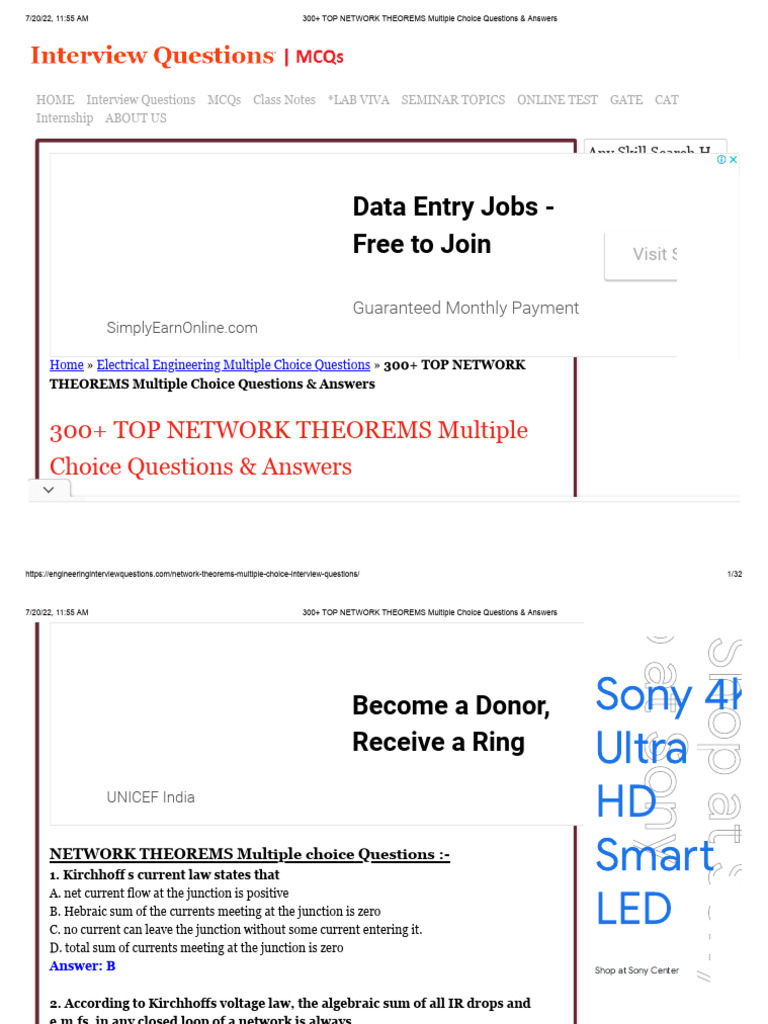 300+ TOP NETWORK THEOREMS Multiple Choice Questions & Answers | PDF | Electrical Network ...