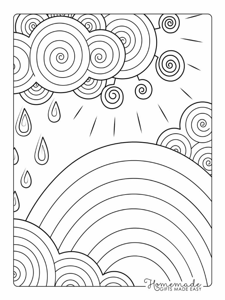 Rainbow Coloring Pages Doodle Rain Clouds Sun Rainbow | PDF