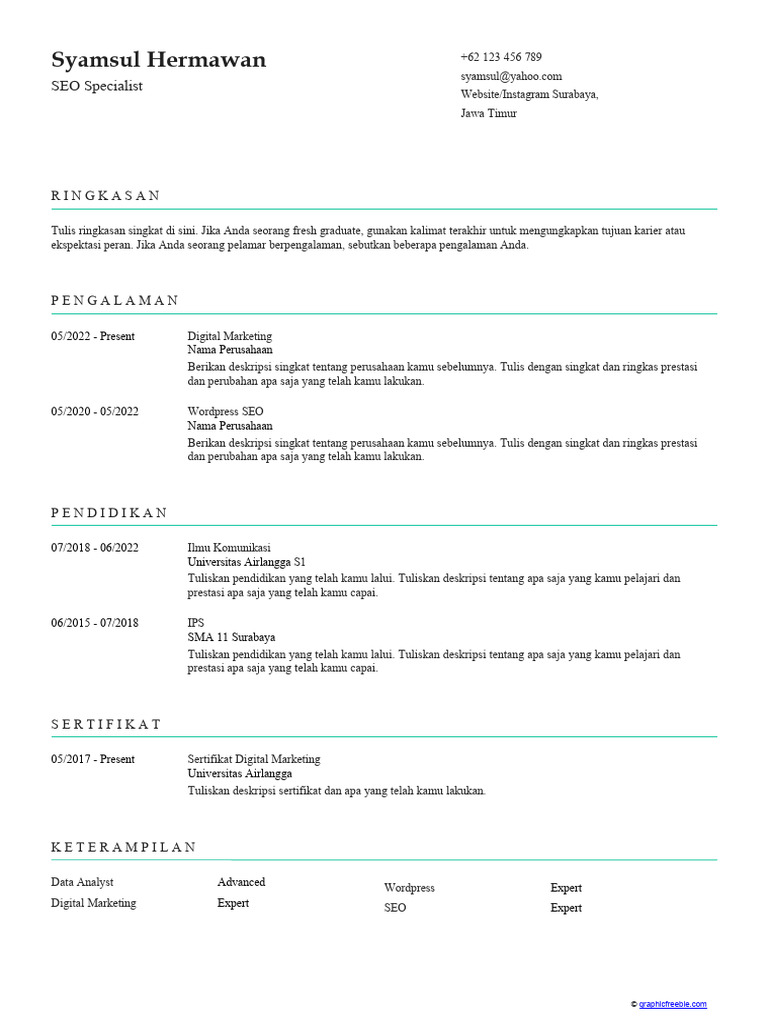 Template CV Ats Friendly Indonesia | PDF