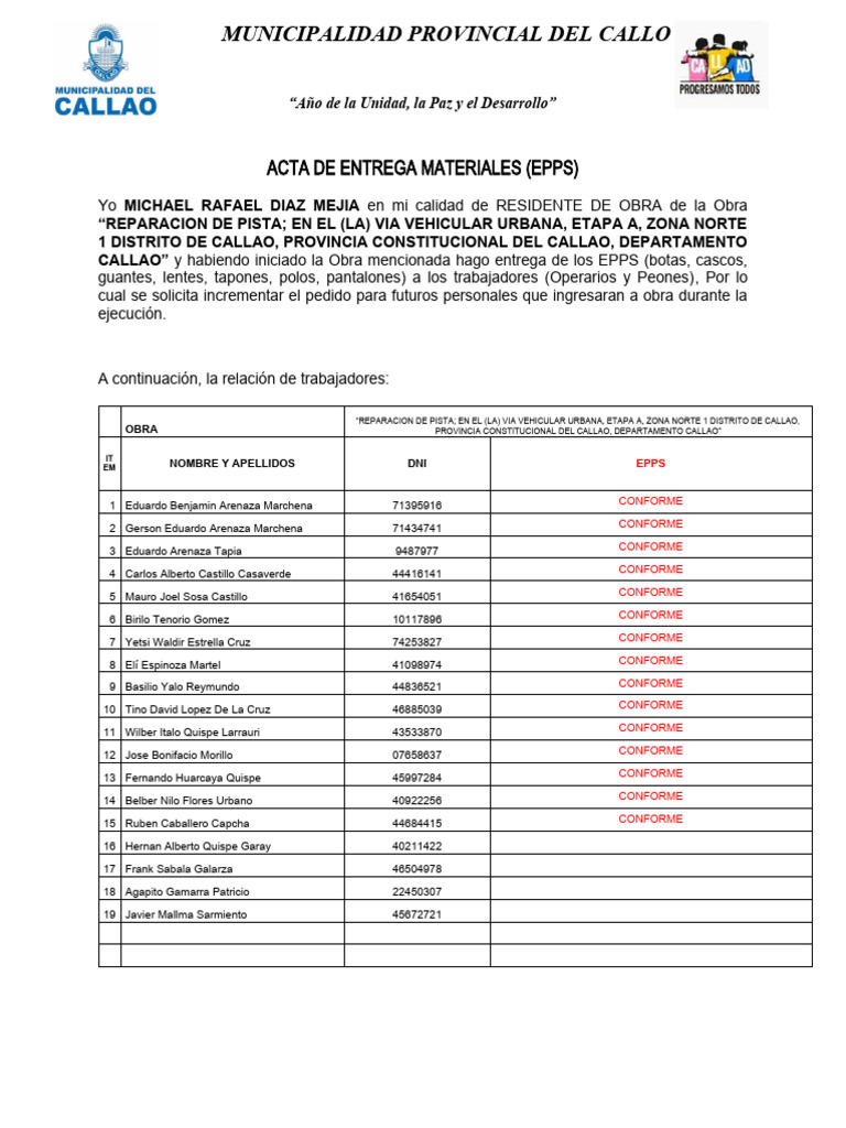 Acta de Entrega Epps | PDF