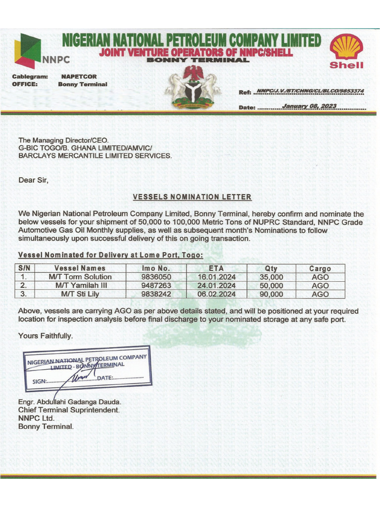 Vessels Nomination | PDF
