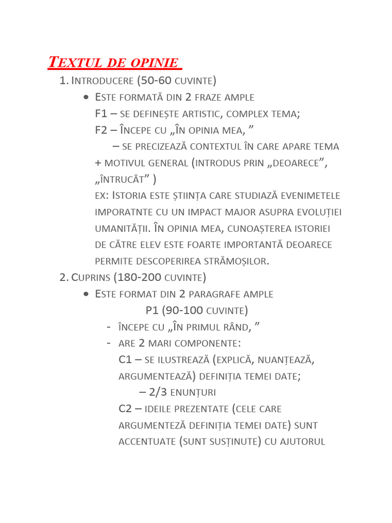 2B. Textul de Opinie - Model Compunere | PDF