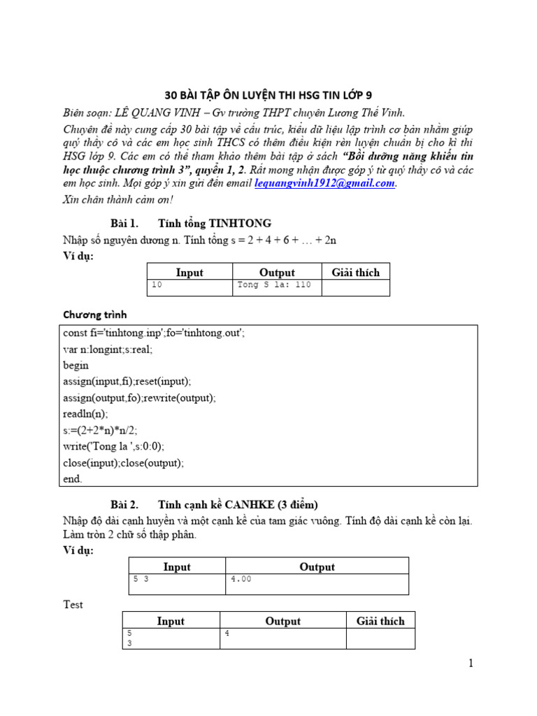 30 Bai Tap On Thi HSG K 9 Mon Tin | PDF