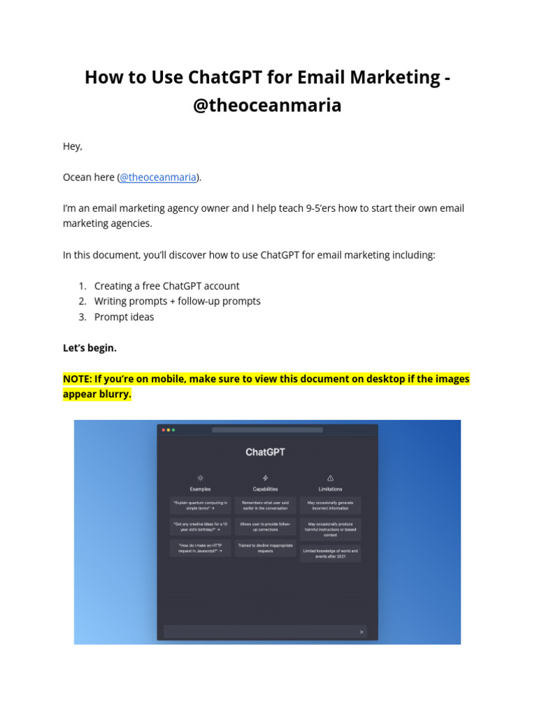 How To Use ChatGPT For Email Marketing - @theoceanmaria | PDF | Human ...