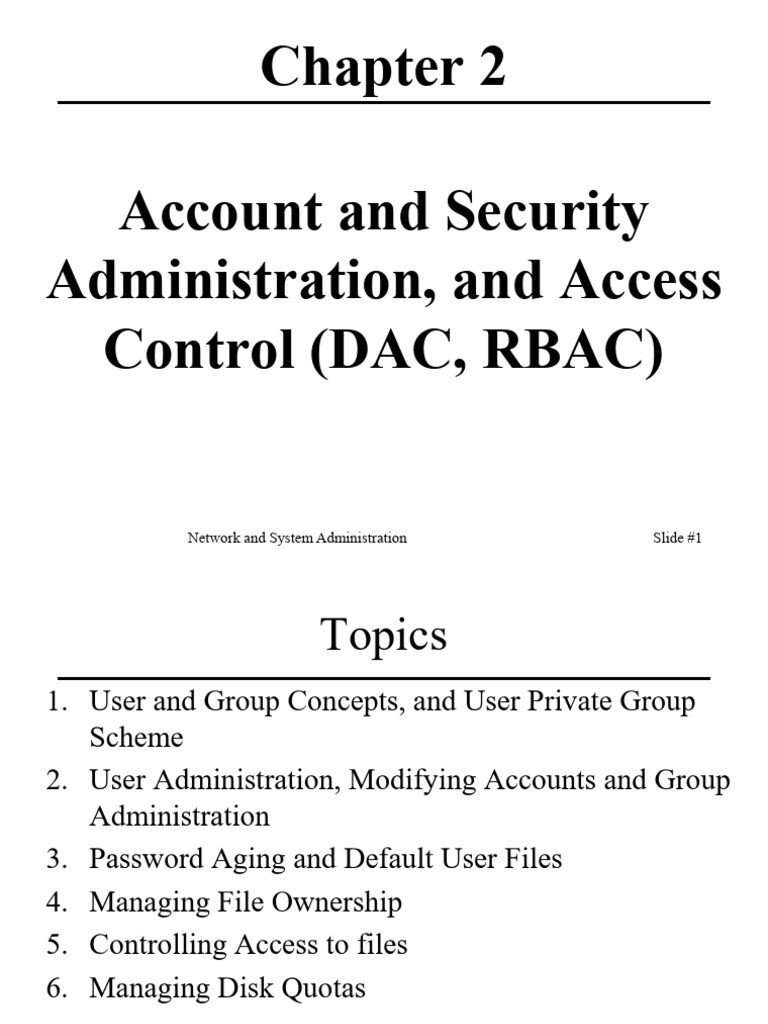 Chapter 2 Account and Security Administration, and Access Control | PDF | User (Computing ...