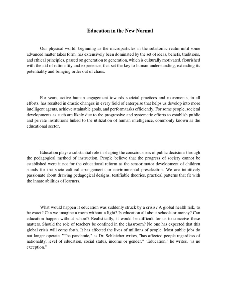 Education in The New Normal | PDF | Pedagogy | Cognition