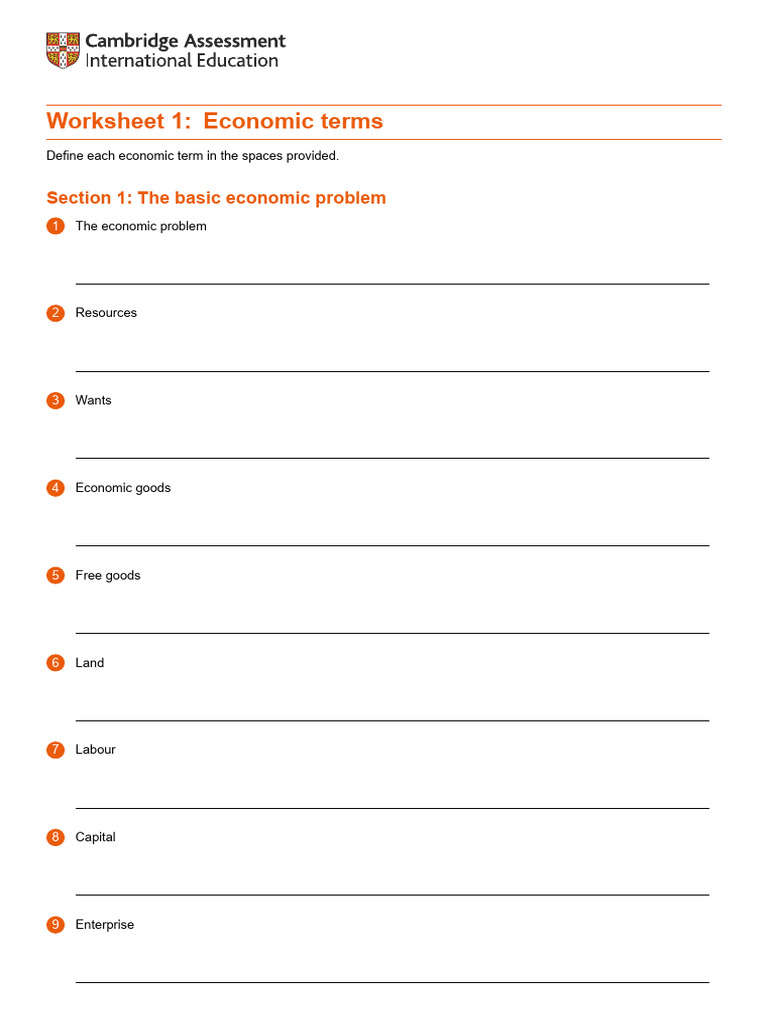 Economic Terms Worksheet | PDF