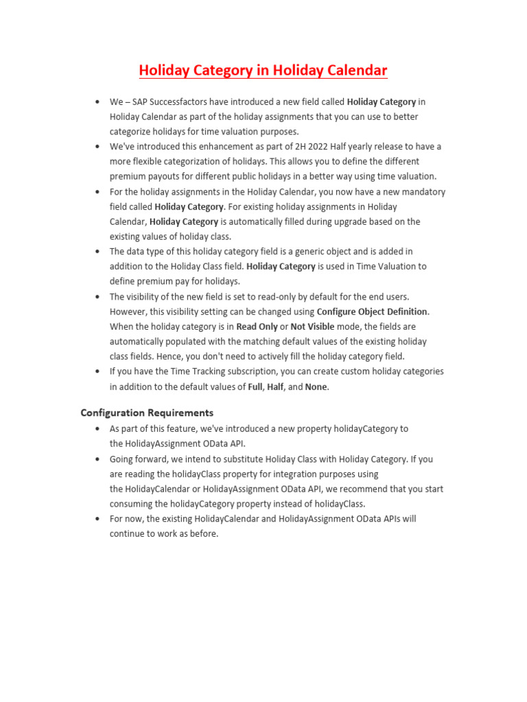 Holiday Category Enhancement in SAP | PDF