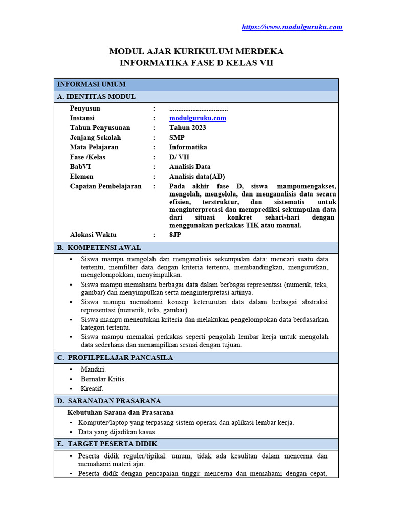 Modul Ajar Informatika Kelas 7 Fase D Bab 6 | PDF | Karier ...