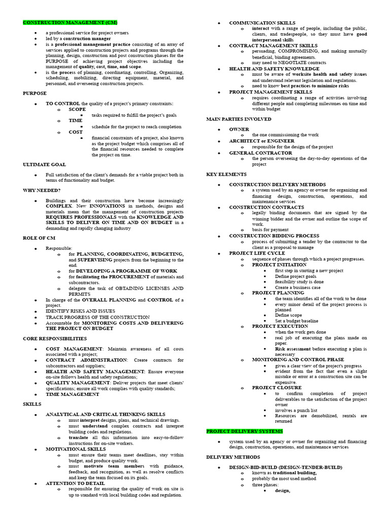 CONSTRUCTION MANAGEMENT Reserach | PDF | Construction Management | General Contractor
