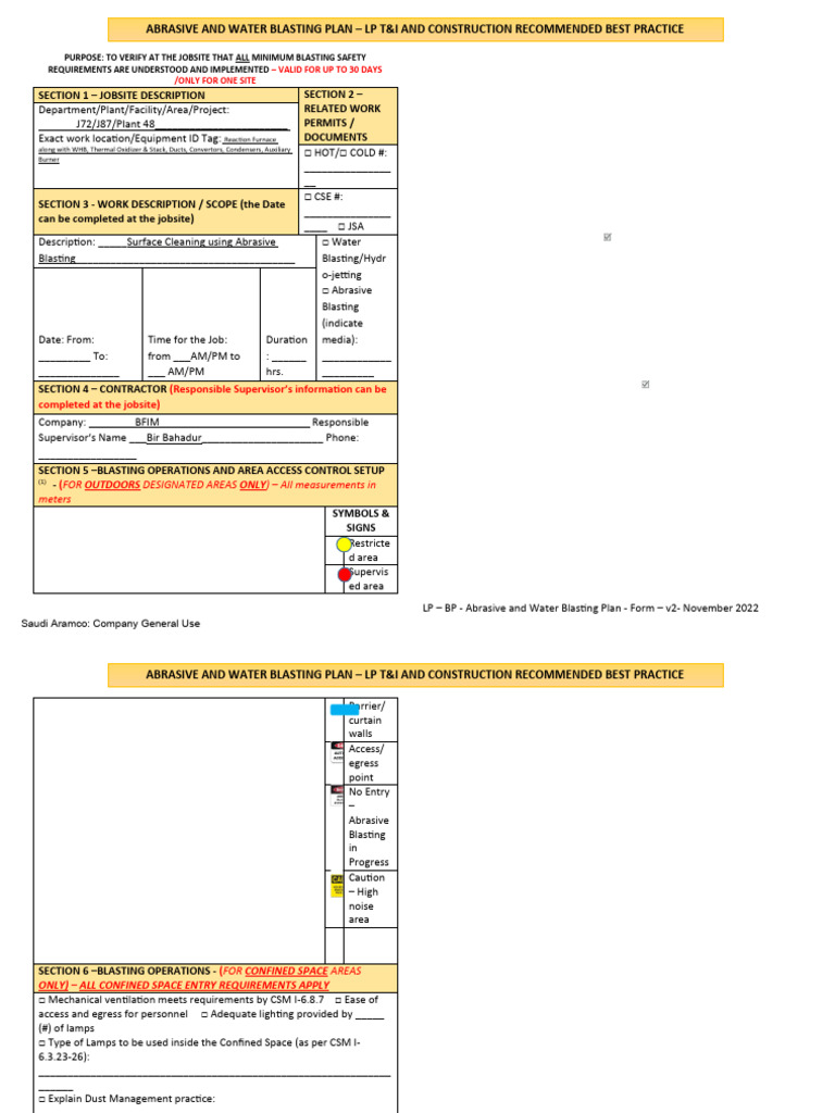 LP - Abrasive and Water Blasting Plan - Best Practice - Form - v2 - RTR | PDF | Equipment