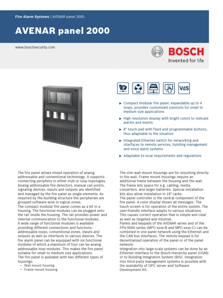 Bosch Fire Panel - AVENAR Panel 2000 | PDF | Security Alarm | Building ...