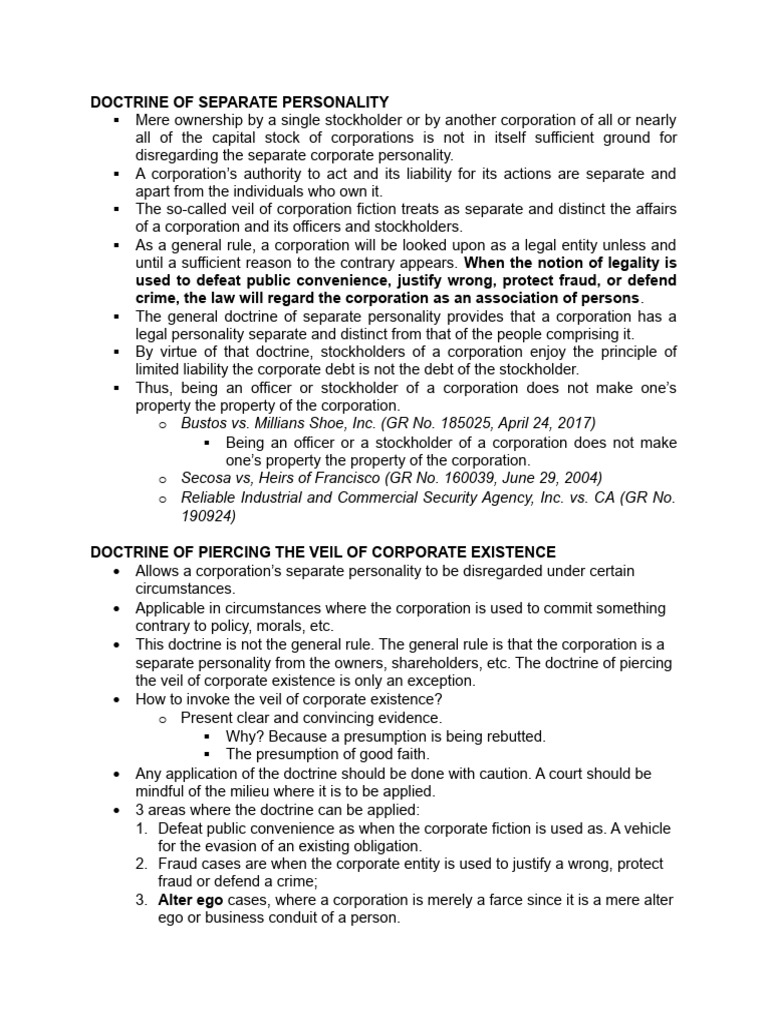 Separate Juridical Personality | PDF | Corporations | Piercing The ...