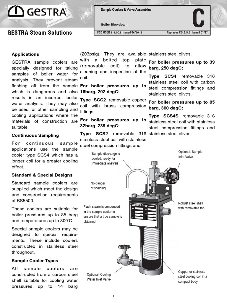SC Sample Coolers Valve Assemblies - 8 1 001 | PDF | Boiler | Valve