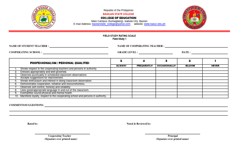 Field Study Rating Scale 2023 | PDF