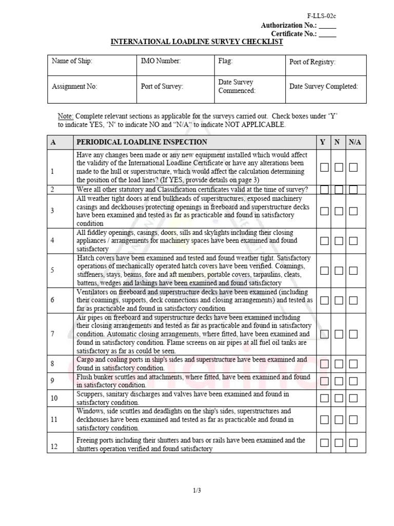 F-LLS-02c - International Loadline Survey Checklist | PDF | Ships | Shipping