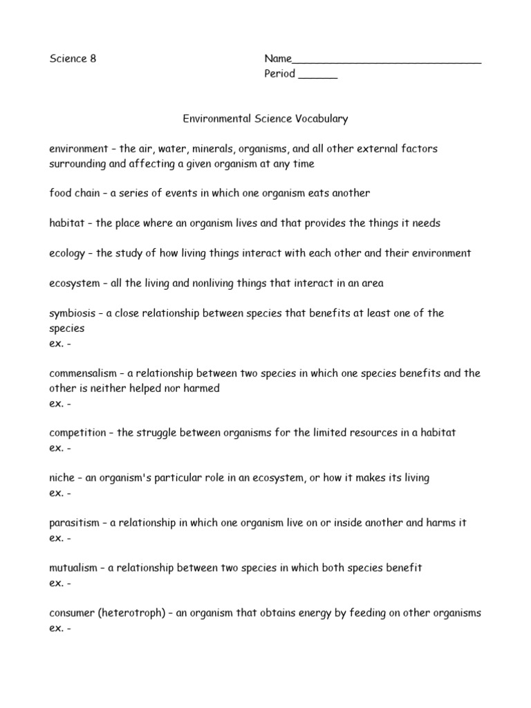 Environmental Science Vocabulary | PDF | Home & Garden | Technology ...