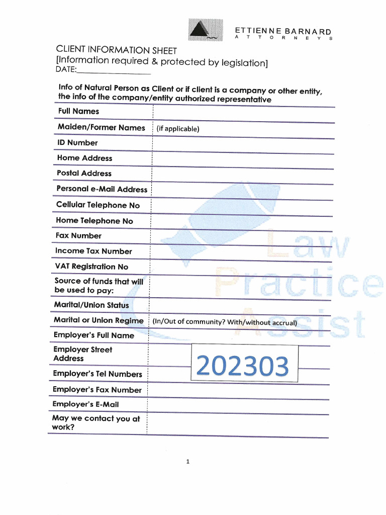 2 Client Information Sheet Tbu LPA WM 2023 | PDF