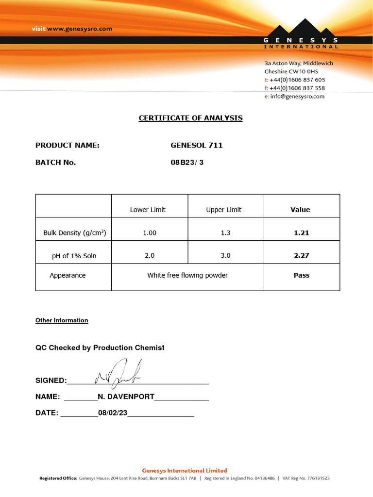 Genesol 711 08B233 | PDF