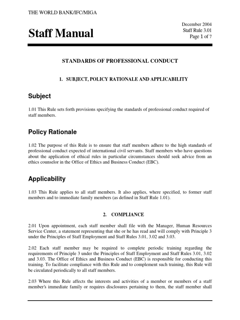 Staff Manual: Subject | PDF | Conflict Of Interest | Regulatory Compliance