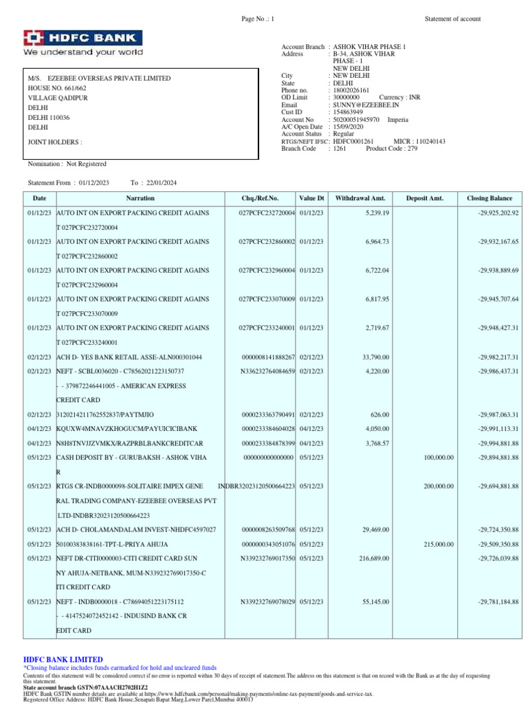 Date Narration Chq./Ref - No. Value DT Withdrawal Amt. Deposit Amt ...
