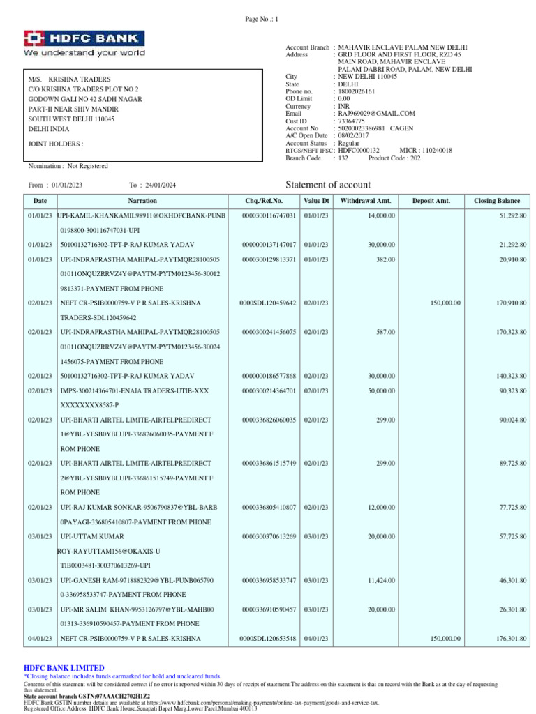 Acct Statement - XX3869 - 24012024 | PDF | Banks | Banking