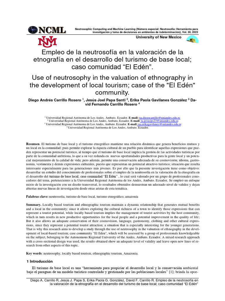 Empleo de La Neutrosofía en La Valoración de La Etnografía en El ...