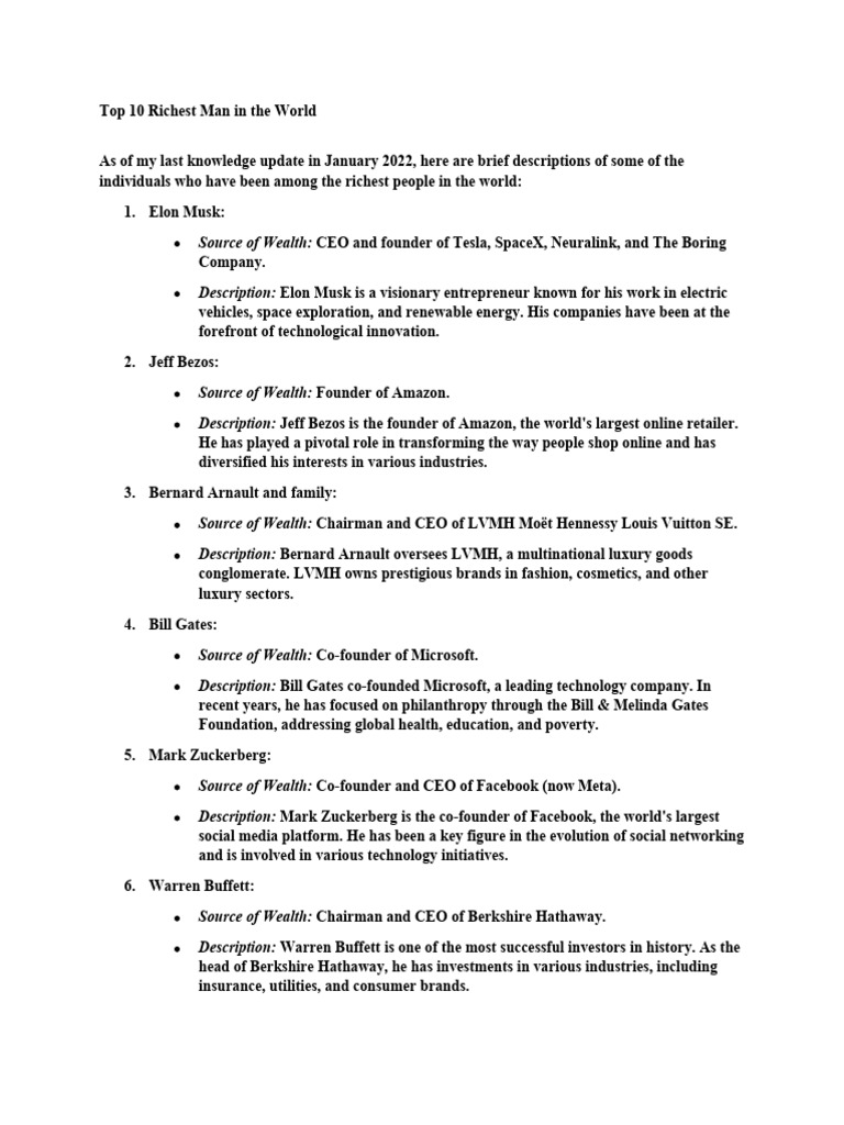 Top 10 Richest Men in the World 2022 | PDF | Alphabet Inc. | Elon Musk