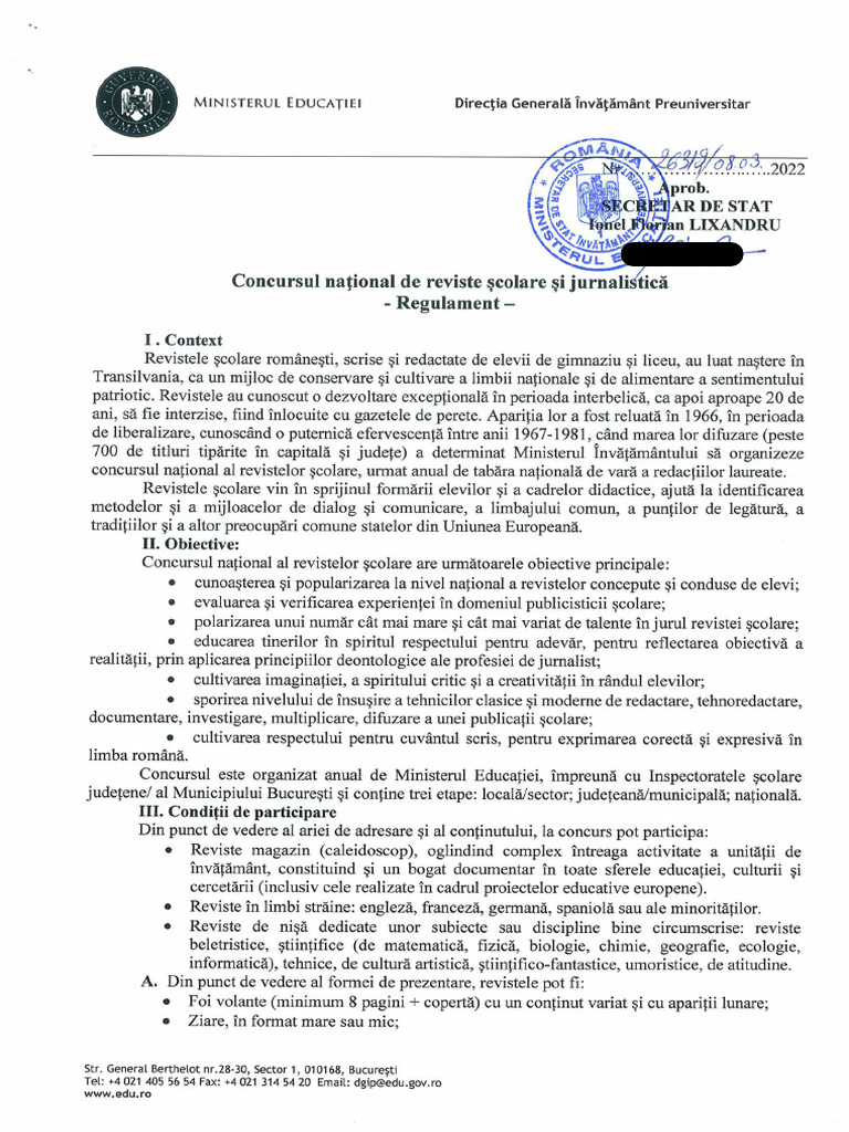 Regulament Concurs Reviste 2022 | PDF