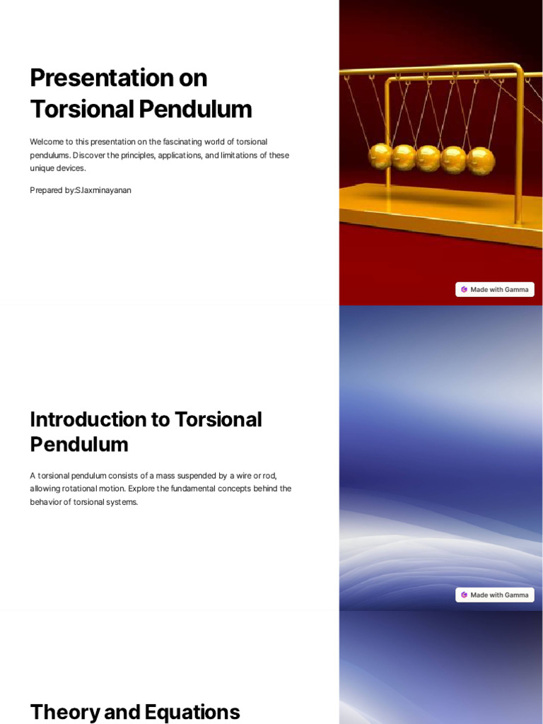 Presentation On Torsional Pendulum | PDF | Pendulum | Oscillation