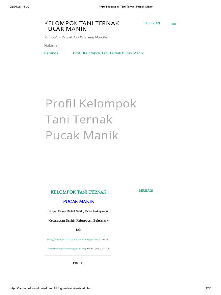 Profil Kelompok Tani Ternak Pucak Manik | PDF