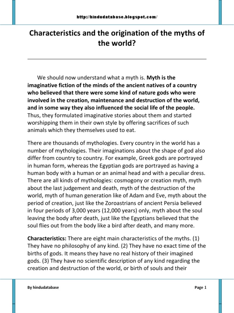 Characteristics and The Origination of The Myths of The World | PDF ...