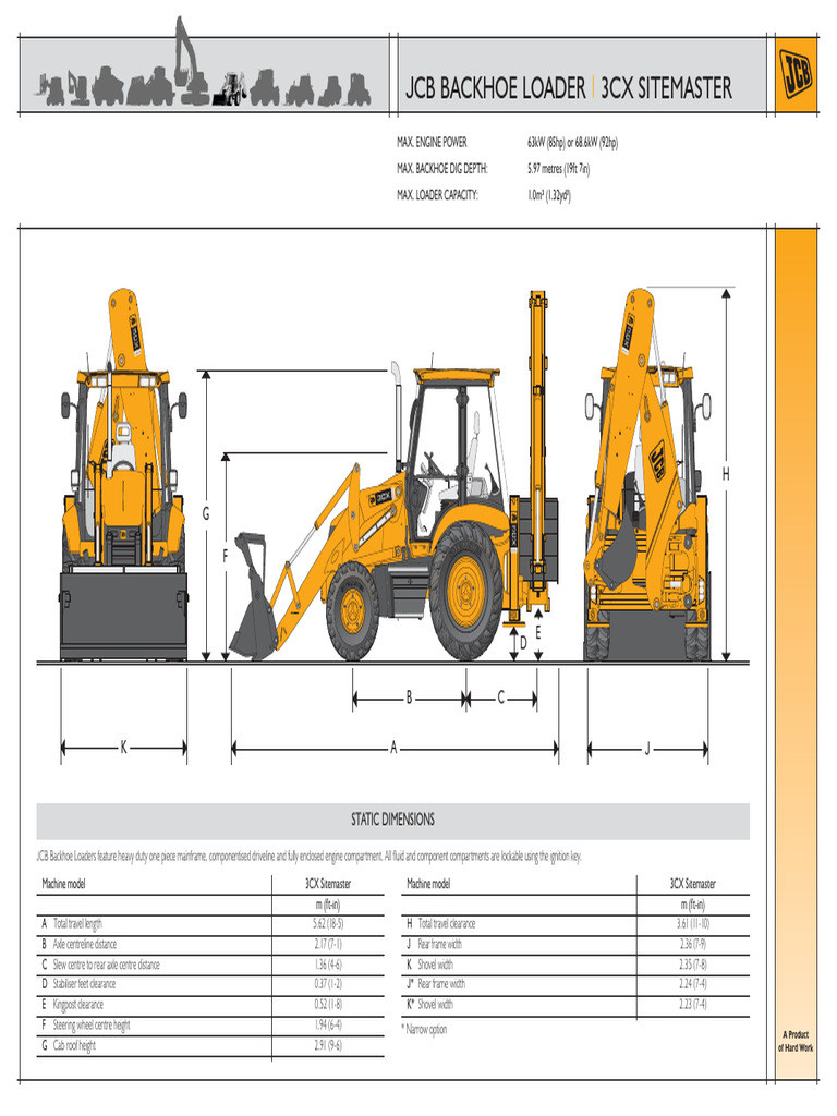 JCB 3cx Sitemaster Spec Sheet | PDF