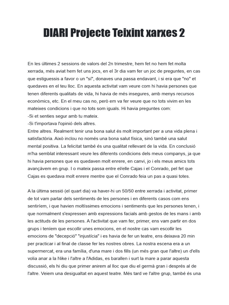 DIARI Projecte Teixint Xarxes 2 | PDF