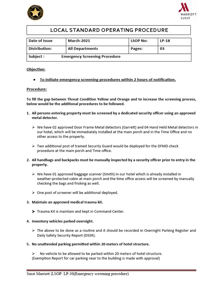 LSOP-18 Emergency Screening Procedure | PDF