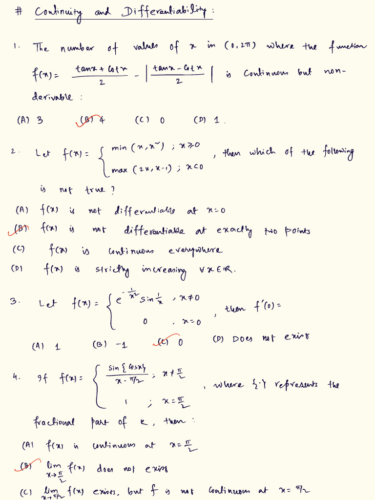 Continuity and Differentiability Good Level of Questions | PDF