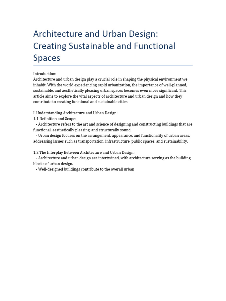 Architecture And Urban Design Creating Sustainable And Functional Spaces Pdf
