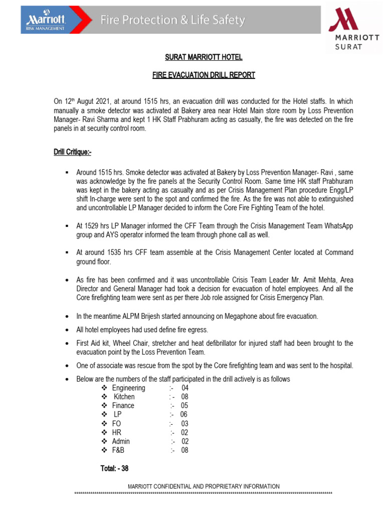 Fire Evacuation Drill Report | PDF | Disasters | Hazards