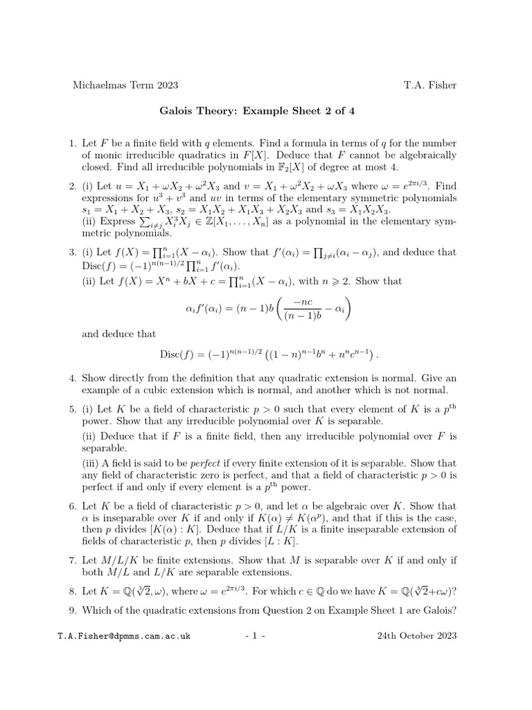 Galois Theory 23 2 | PDF | Teaching Methods & Materials