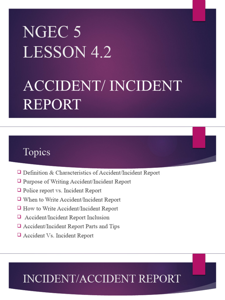 Accident Incident Report Lesson 4.2 | PDF | Risk | Hazards
