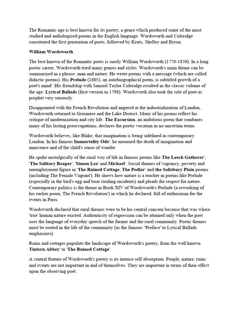 Romantic Age | PDF | William Wordsworth | Samuel Taylor Coleridge