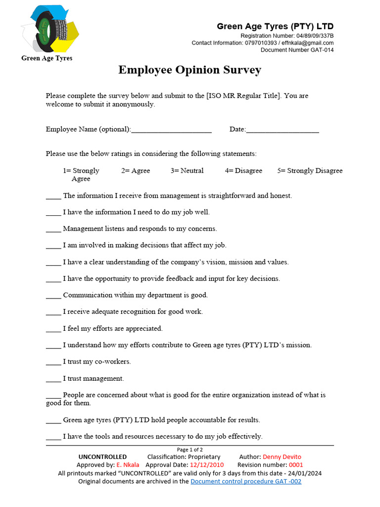 Employee Opinion Survey at GAT | PDF | Business