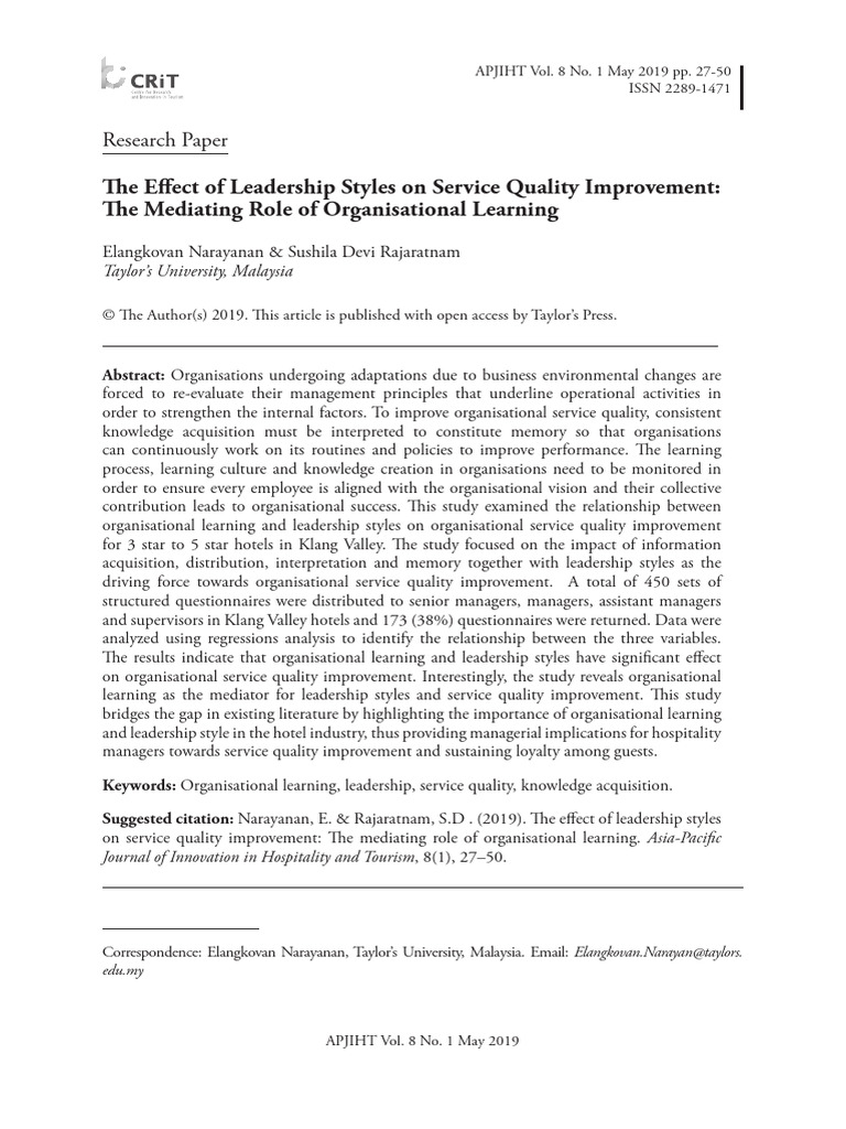 Leadership Style and Service Quality Improvement | PDF